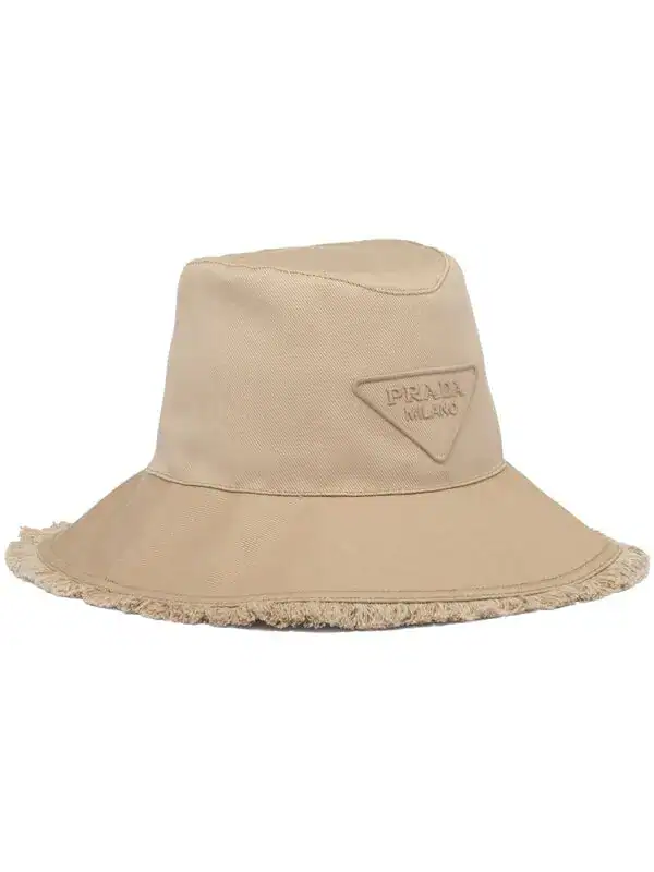 Prada Embroidered Triangle-Logo Drill Hat - Neutrals 
