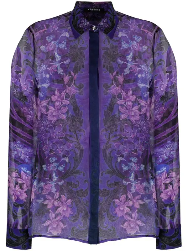Versace Floral-print Silk Blouse