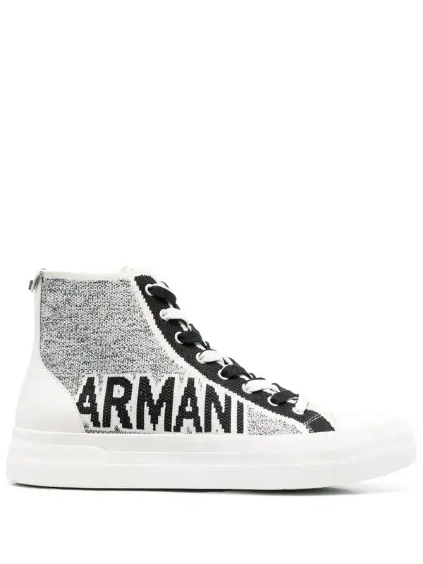Emporio Armani Intarsia-Knit High-Top Sneakers In White - 11% Off