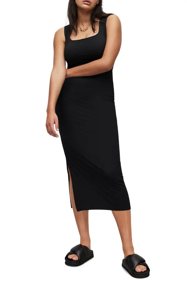 knee length dresses for ladies Estella Keyhole Ribbed Midi Dress Black main image 0