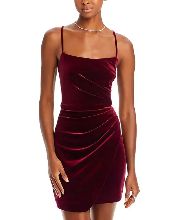 Buy Aqua Ruched Velvet Mini Dress - Burgundy At 76% Off | Editorialist