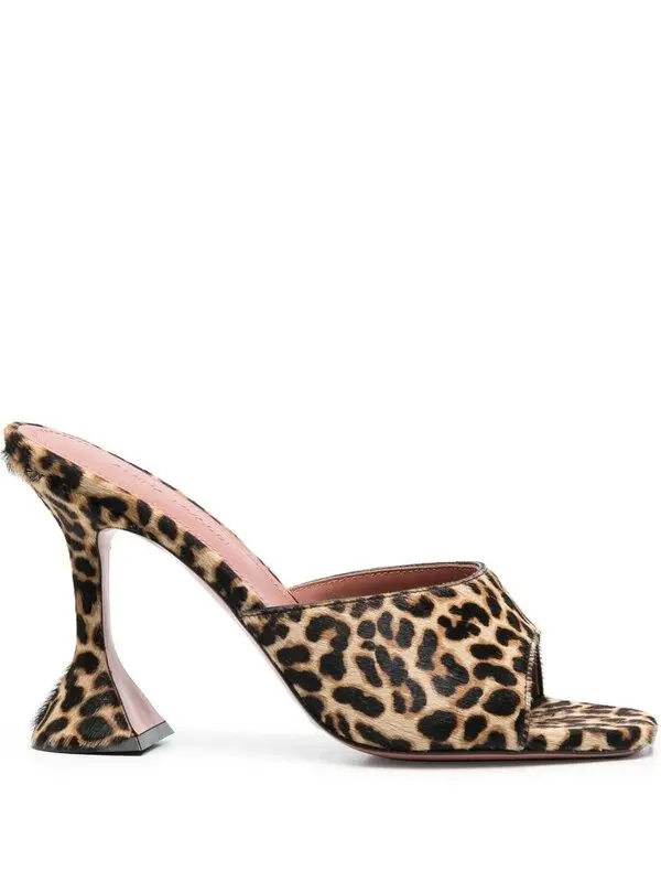 Amina Muaddi Leopard Print Open Toe Sandals
