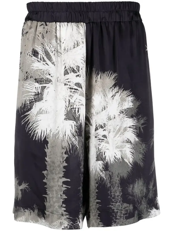 LANEUS Palm-tree Print Shorts - Black