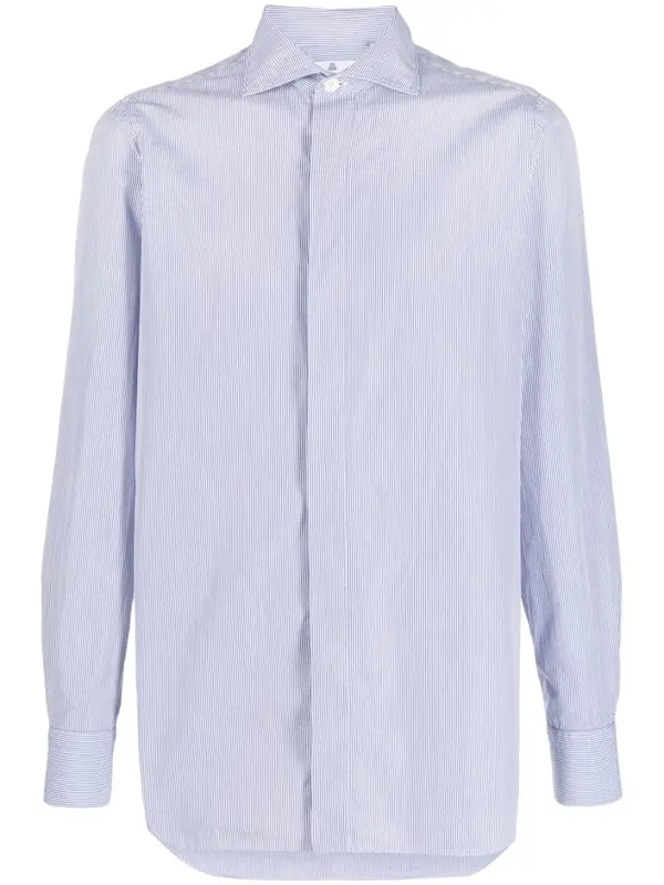 FINAMORE 1925 Long-sleeve Cotton Shirt - Blue