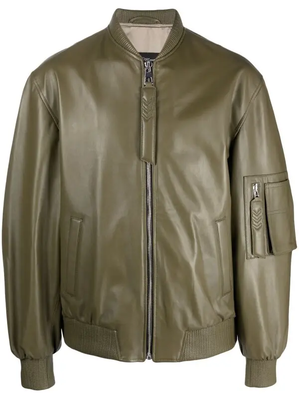 MANOKHI Savona Leather Bomber Jacket - Green