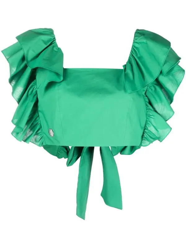 Philipp Plein Volant Ruffled Top - Green