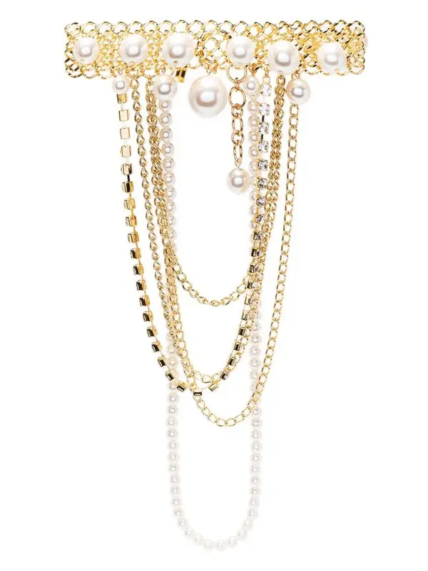 Junya Watanabe Faux-Pearl Chain-Link Choker Necklace - Gold 