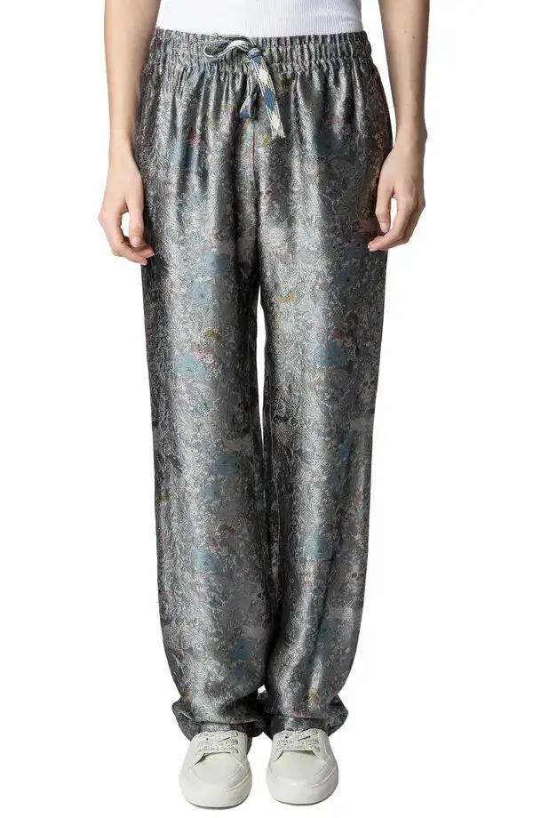 Zadig&Voltaire Pomy British Flowers Jacquard Drawstring Pants Kaki