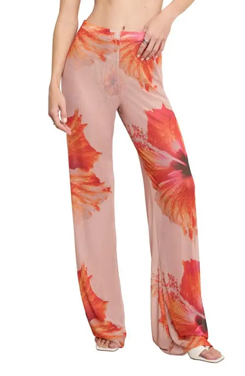 Good American Mesh Wide Leg Pant - Mauve Tropical Hibiscus001