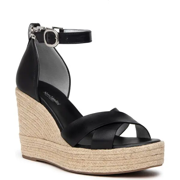 NEROGIARDINI Ankle Strap Espadrille Wedge Sandal - Black