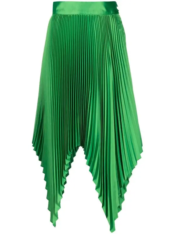 STYLAND Fully Pleated Asymmetric Skirt - Green