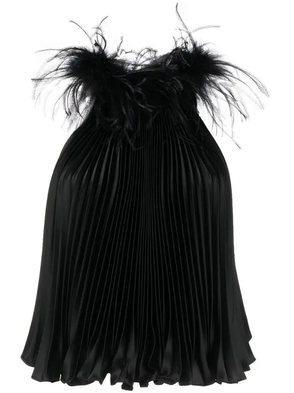 STYLAND Feathered-collar Pleated Top