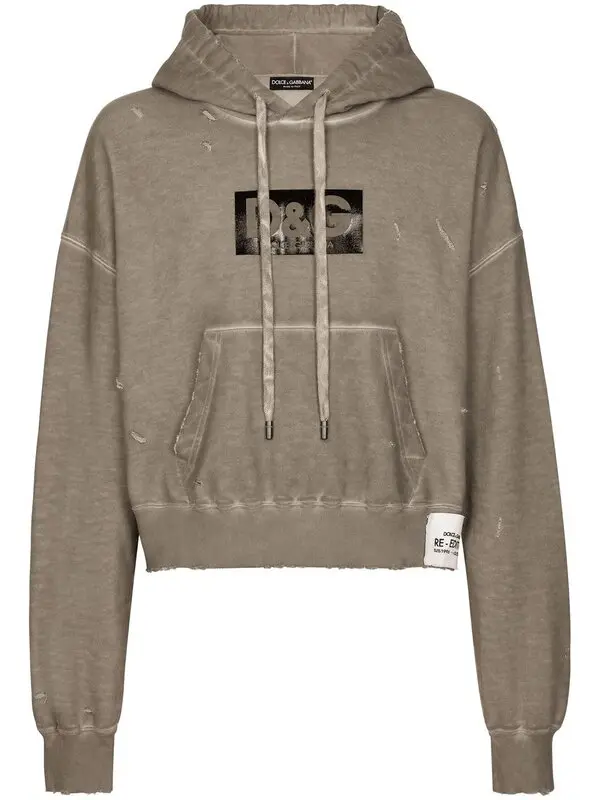 Dolce & Gabbana Logo-print Cotton Hoodie - Grey