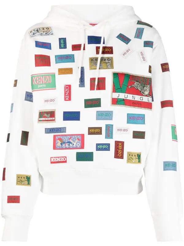 Kenzo Labels Printed Cotton Hoodie