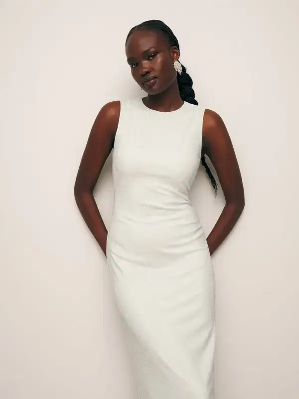 Reformation Maevry Knit Dress In Silver Sparkle - 70% Off | Editorialist