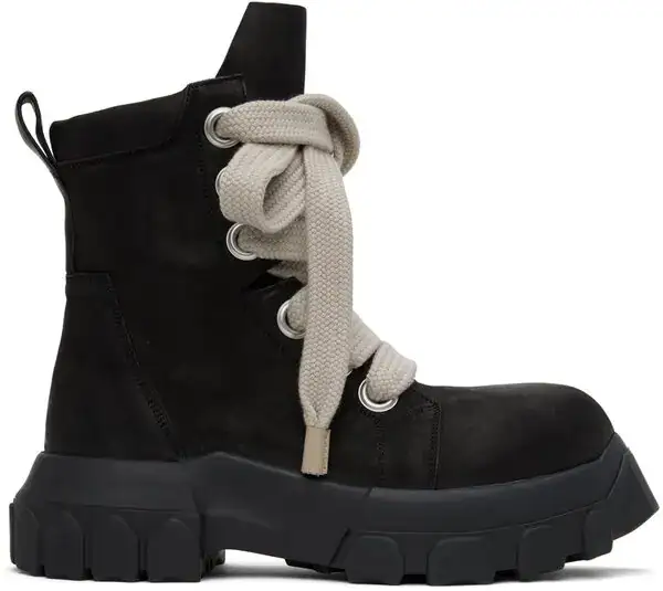 Rick Owens Black Jumbo Laced Bozo Tractor Boots In 99 Black/Black 