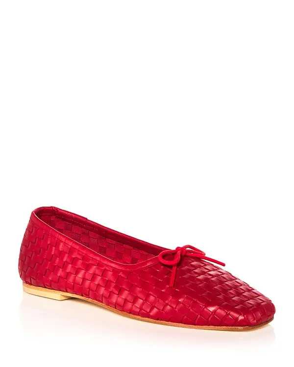 Freda Salvador Jada Woven Bow Slip-on Flats - Crimson Red Closed Woven Calf