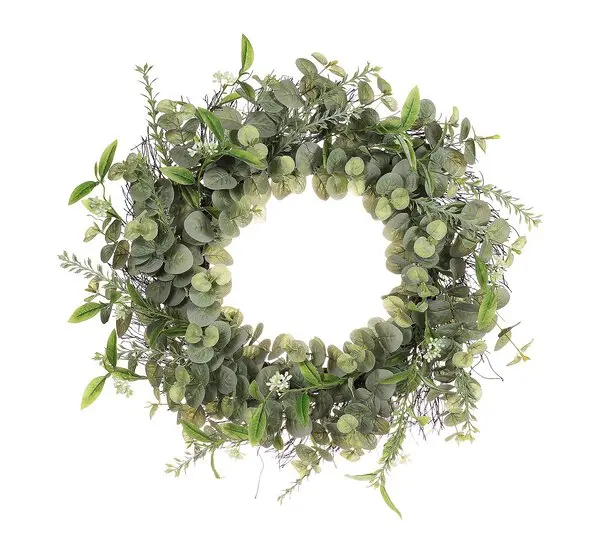 PULEO INTERNATIONAL Puleo 24' Eucalyptus Spring Wreath With Green L Eaves