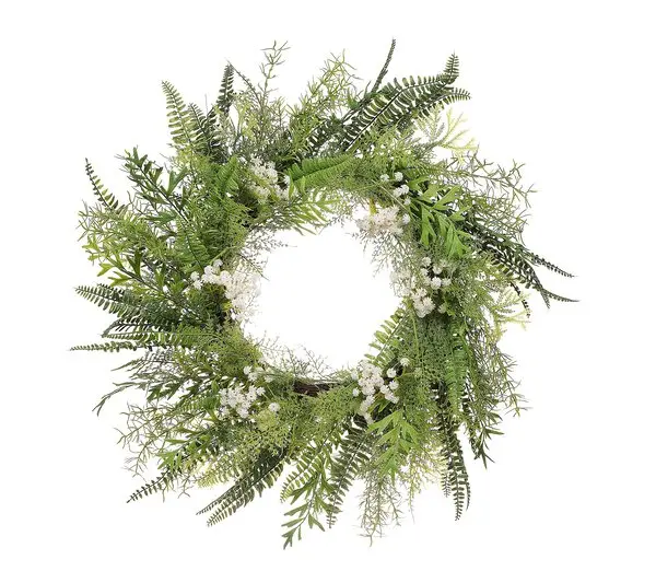 PULEO INTERNATIONAL Puleo 24' Babysbreath Floral Spring Wreath With Green Lea