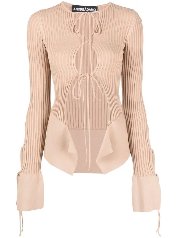 ANDREĀDAMO Cut-out Ribbed Top - Neutrals