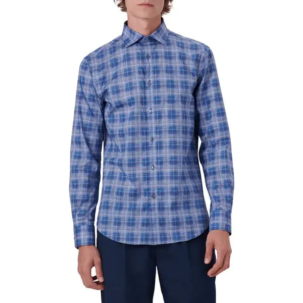 Bugatchi Shaped Fit Plaid Stretch Cotton Button-up Shirt