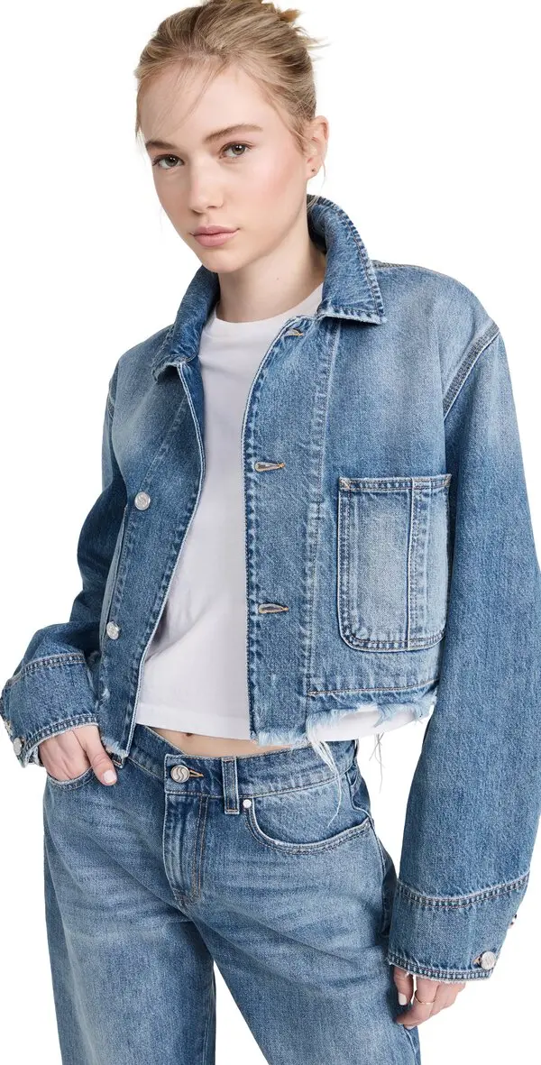 Buy Stella McCartney Mid Blue Distressed Cropped Denim Jacket - One ...