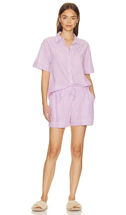 Eberjey Organic Sandwashed Cotton Printed Short Pj Set In Pink In