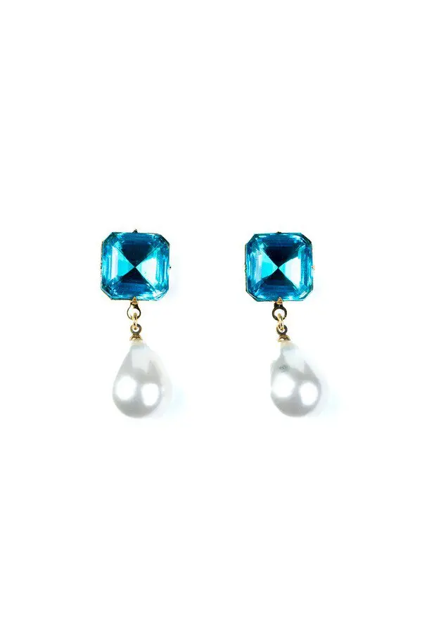 KENNETH JAY LANE Stone Pearl Drop Pierced Earrings - Aqua