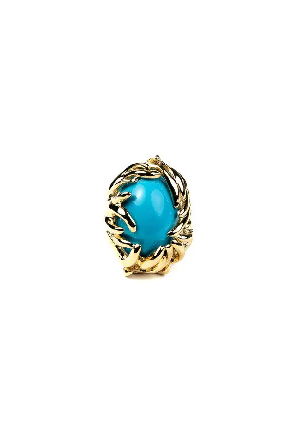 KENNETH JAY LANE Branch With Turquoise Cabochon Ring