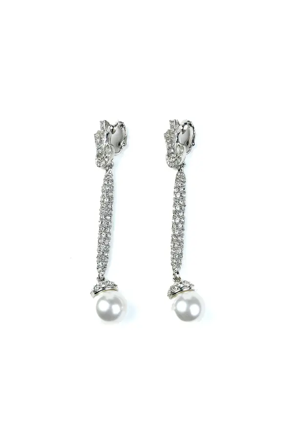 KENNETH JAY LANE Pearl Bottom Rhinestone Drop Clip On Earrings