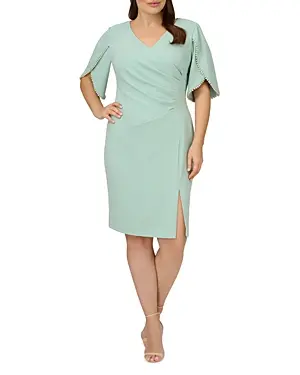 Adrianna Papell Faux Pearl Embellished Crepe Sheath Dress In Cloudy Aqua -  58% Off | Editorialist