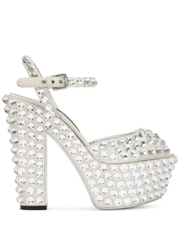 Dolce & Gabbana 130mm Rhinestone-embellished Platform Sandals - White