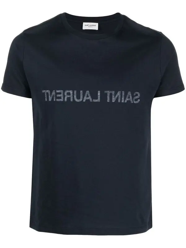 Saint Laurent Reverse Logo-print Cotton T-shirt - Blue