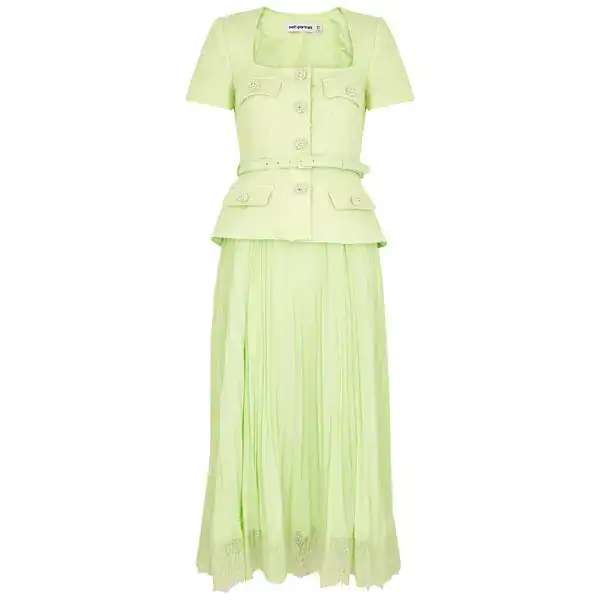 green emerald velvet dress Lime Boucle Midi Dress  self-portrait-US