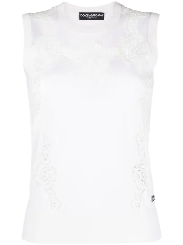 Dolce & Gabbana Lace-trim Knitted Top - White