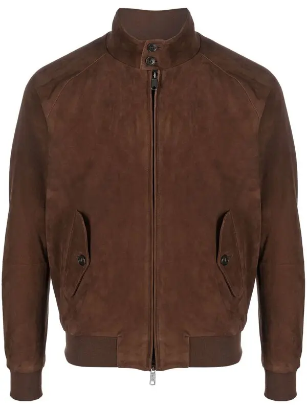 BARACUTA G9 Harrington Panelled Suede Jacket - Brown