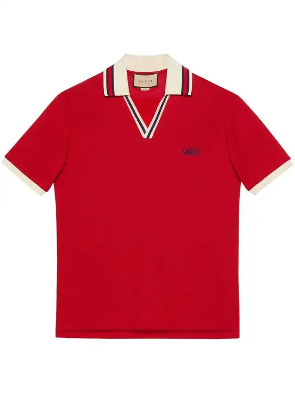 Gucci Embroide-Logo Cotton Polo Shirt Red Editorialist