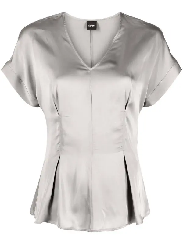 Aspesi Satin-finish Flared Blouse - Grey