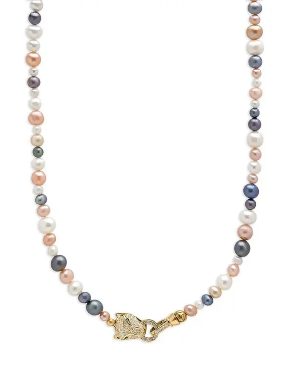 NIALAYA JEWELRY Panther Head Lock Pearl Necklace - Gold