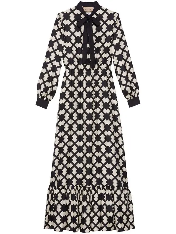 Gucci Tile-Print Silk Maxi Dress - White | Editorialist