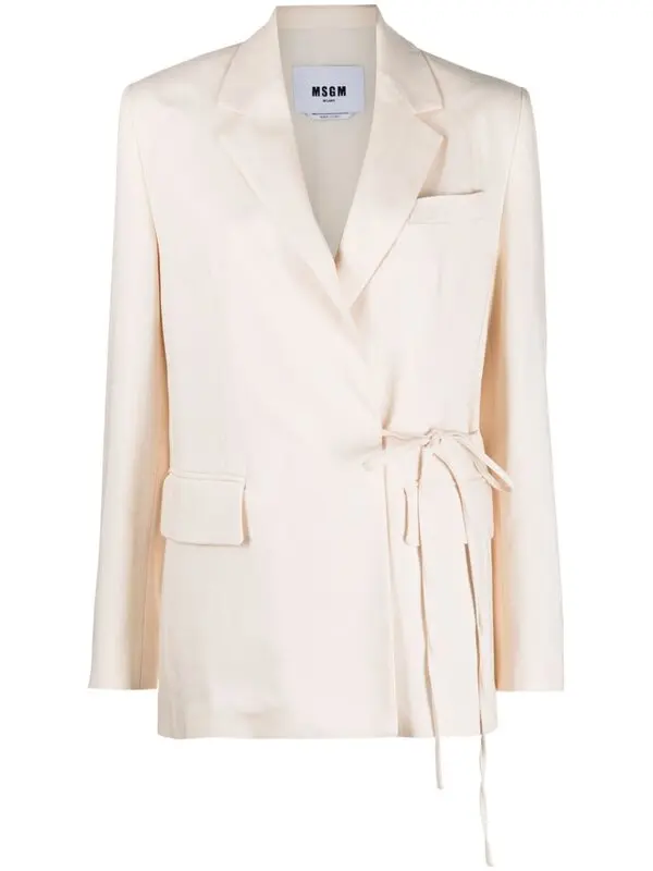 MSGM Single-breasted Blazer With Tie Fastening - Neutrals
