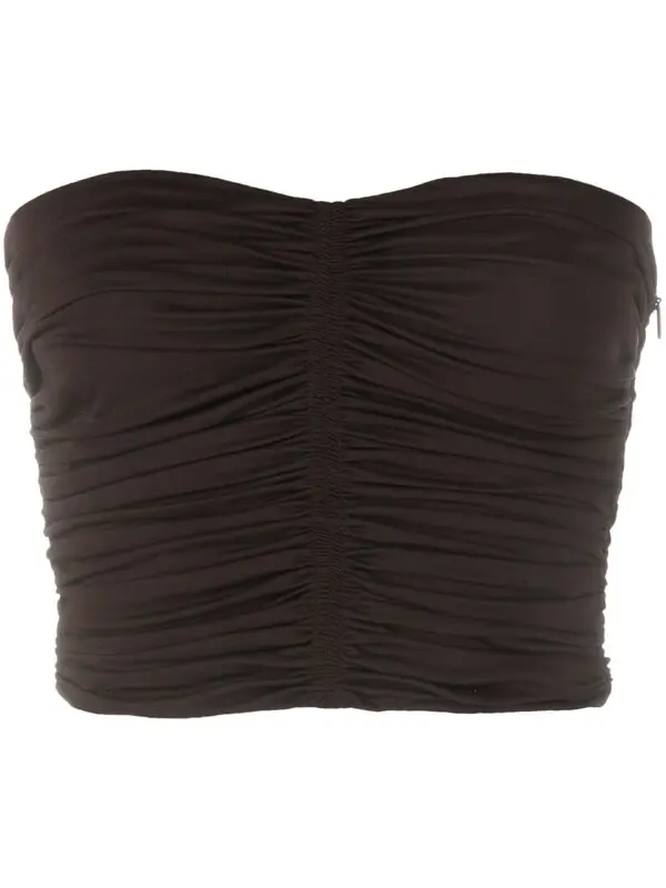 Saint Laurent Ruched Strapless Top - Brown