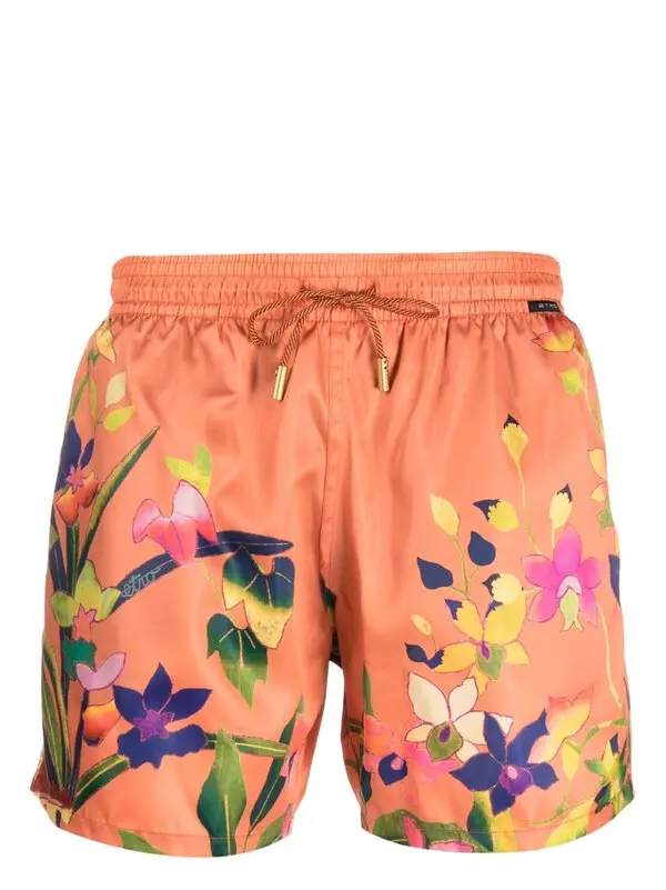 Etro Floral-print Swim Shorts - Orange