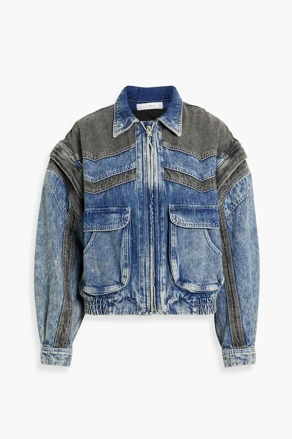 Iro Paris Juvar Acidwash Patchwork Denim Jacket In Mid Denim 70