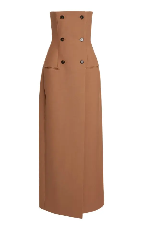 Buy Stella McCartney Moulded Wool Bustier Maxi Dress It 40 - Brown At ...