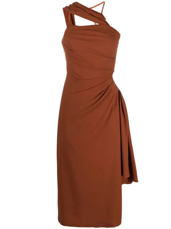 Jacquemus Abanada Draped Asymmetric Dress - Brown