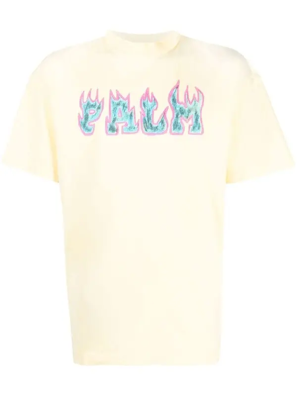 Palm Angels Flames Logo-print T-shirt - Yellow