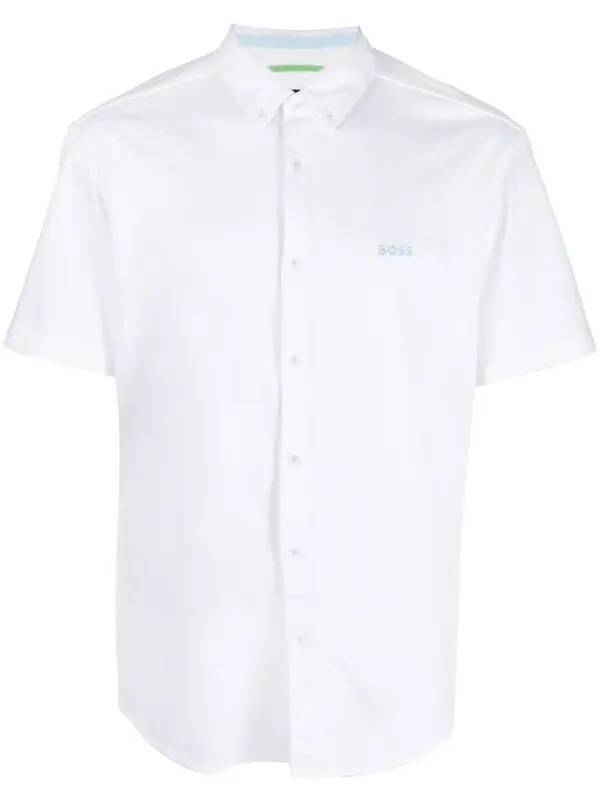 Hugo Boss Embroidered-Logo Hort-Leeve Hirt In White 14% Off