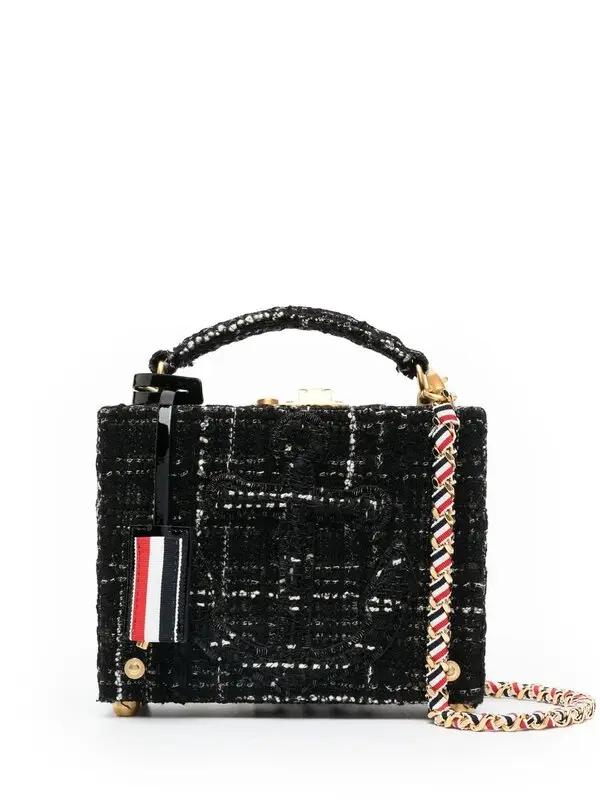 Thom Browne Mini Tweed Chain Tote - Black