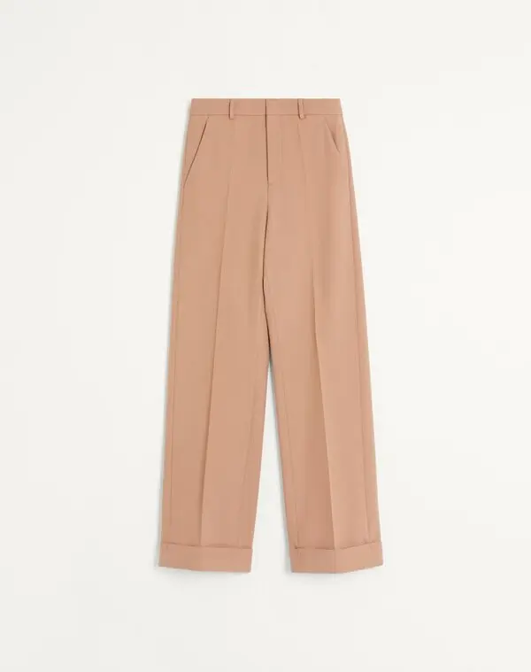Valentino Garavani Straight Fit Wool Trousers - Camel
